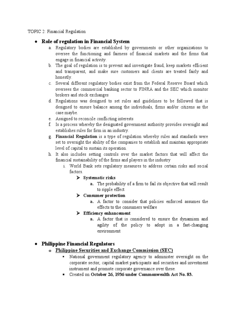 Role of Regulation in Financial System: Financial Regulation Is A Type ...