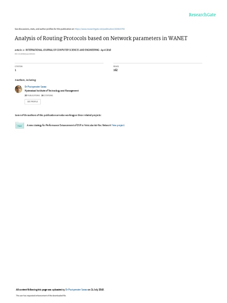 Analysis of Routing Protocols Based On Network Parameters in WANET ...