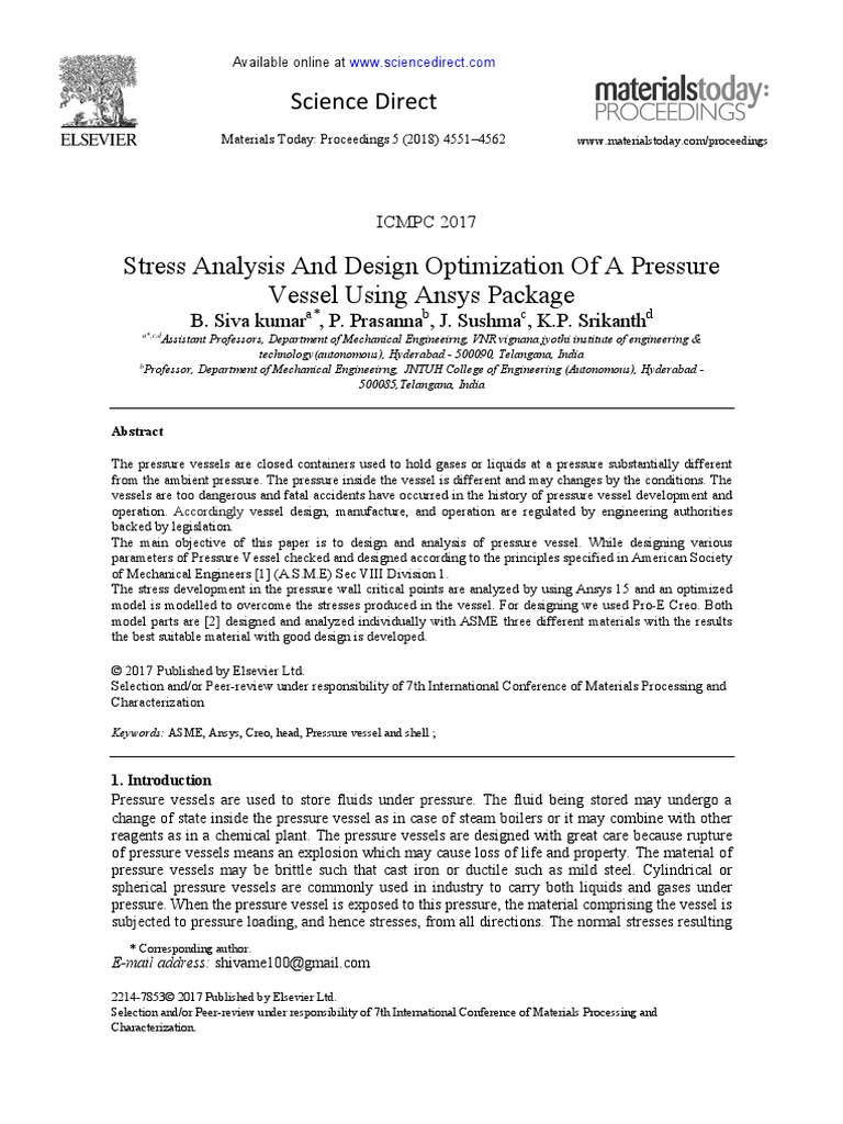 Stress Analysis and Design Optimization of A Pressure Vessel Using Ansys Package | PDF ...