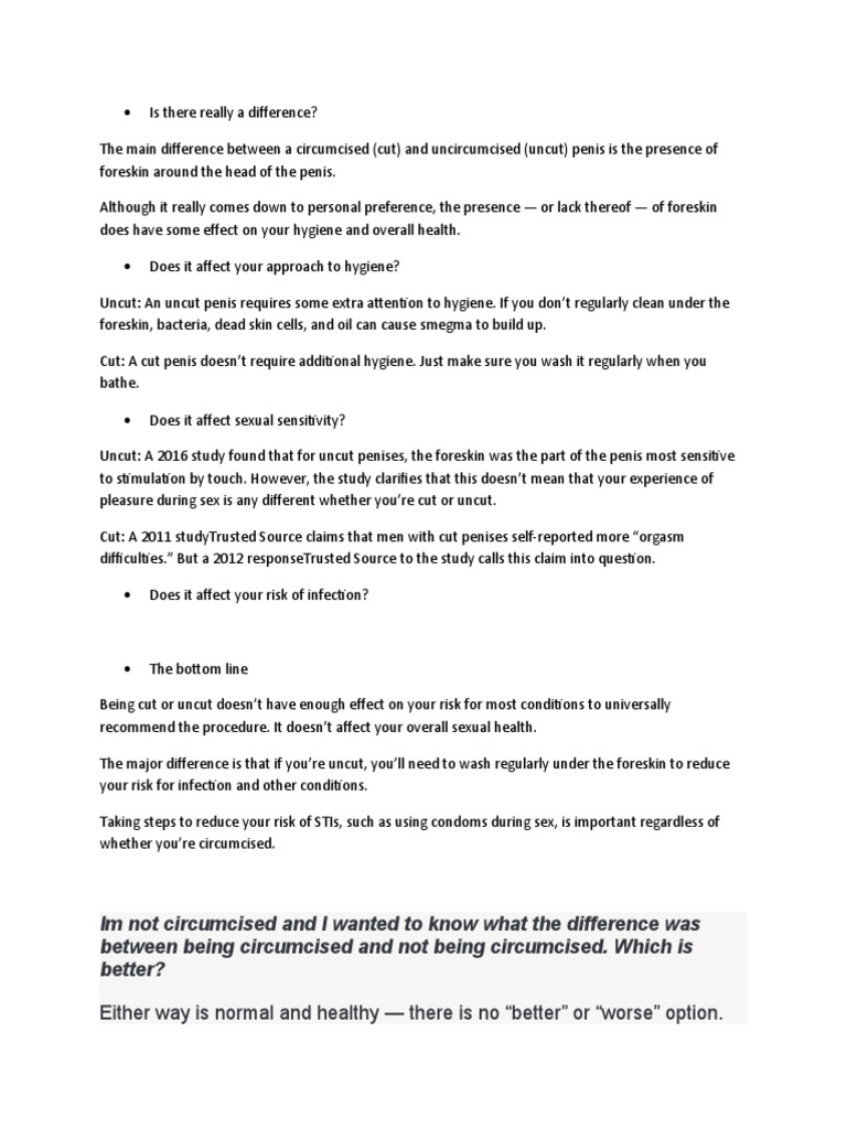 Im Not Circumcised and I Wanted To Know What The Difference Was Between ...