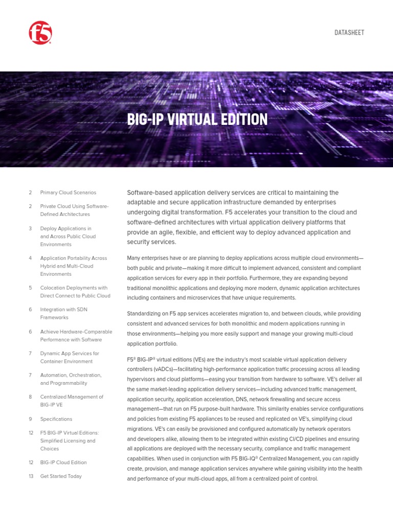 Big-Ip Virtual Edition: Datasheet | PDF | Cloud Computing | Web Application