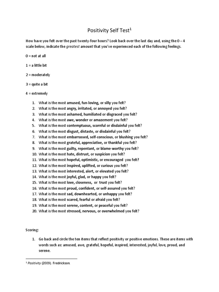Positivity Self Test | PDF | Emotions | Metaphysics Of Mind