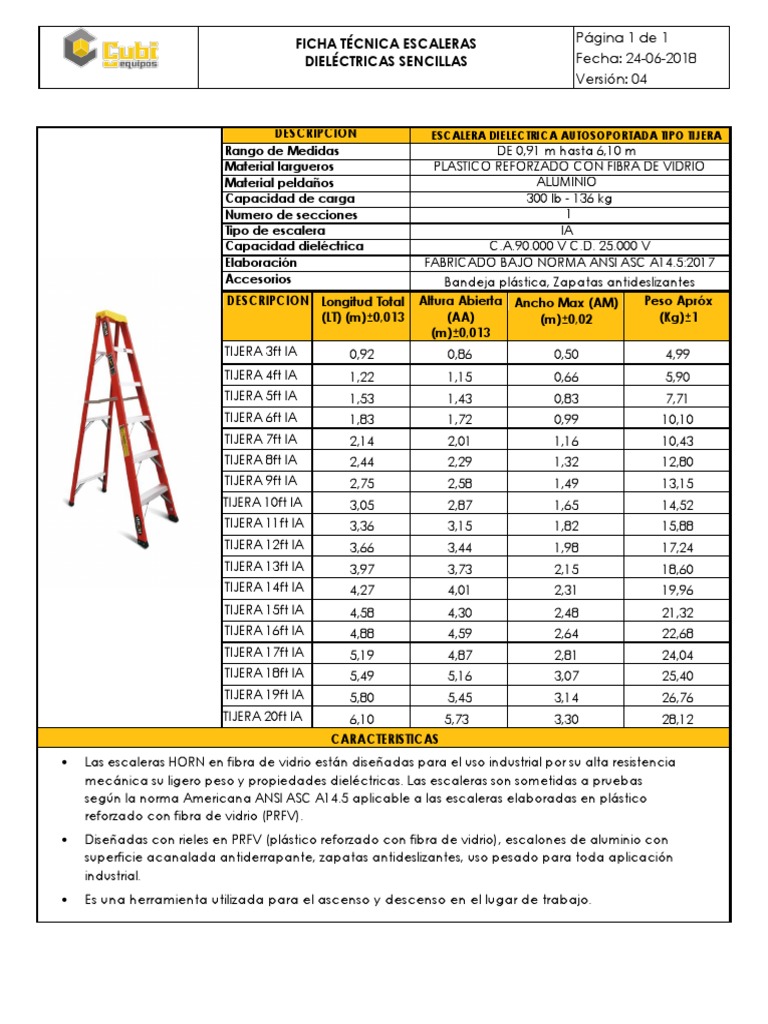 Ficha Técnica Escalera Dieléctrica Tijera | PDF | Arte en vidrio ...
