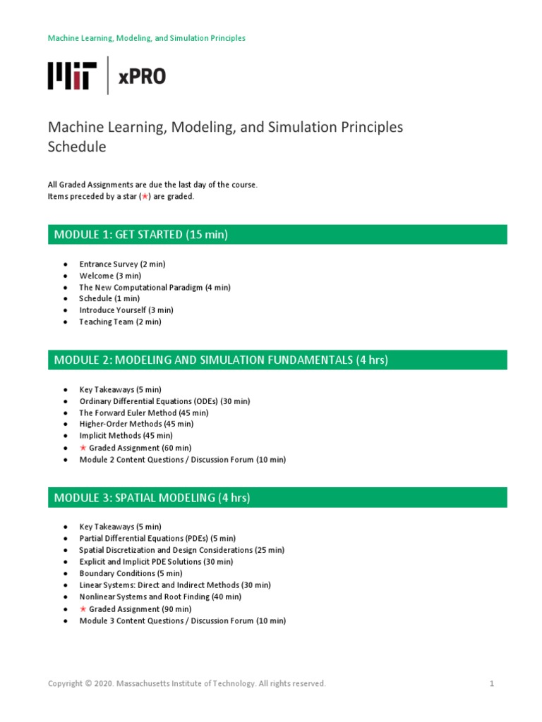 Machine Learning, Modeling, and Simulation Principles Schedule | PDF | Differential Equations ...