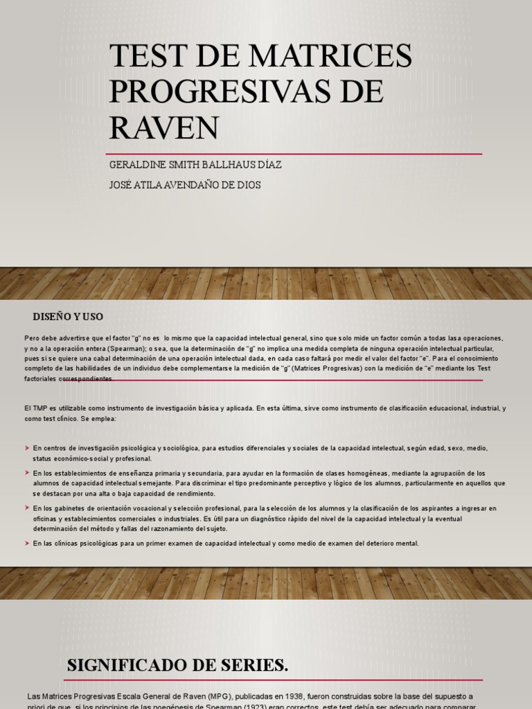 Test de Matrices Progresivas de Raven 1 1 | PDF | Sicología | Conceptos ...