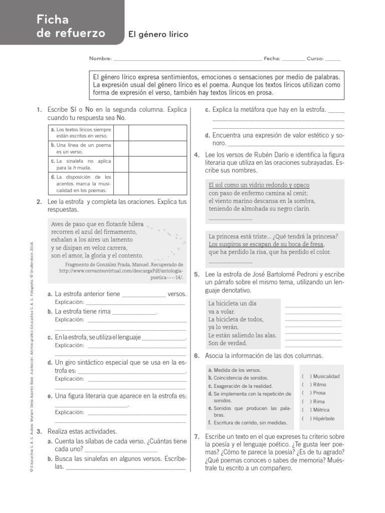 Ficha Género Lírico | PDF | Poesía
