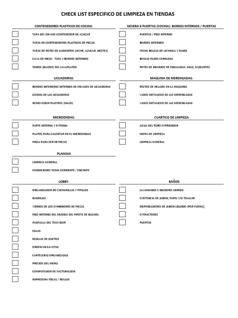 Check List Limpieza Tiendas | PDF