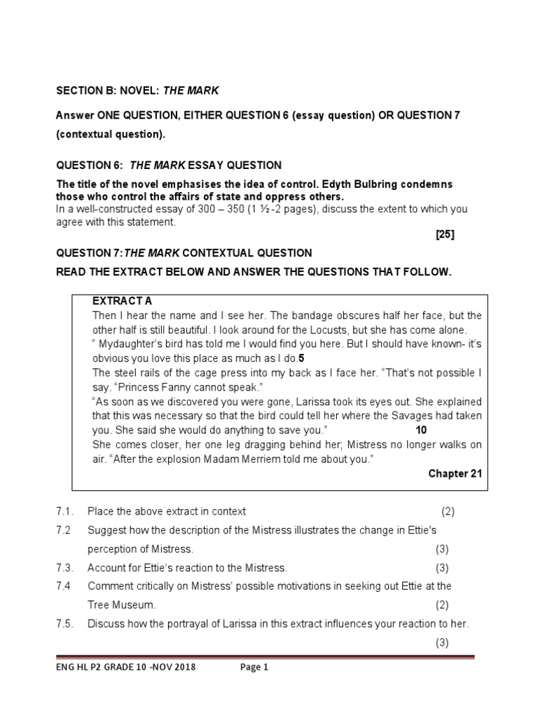 Grade 10 English The Mark Study Guide ( | PDF