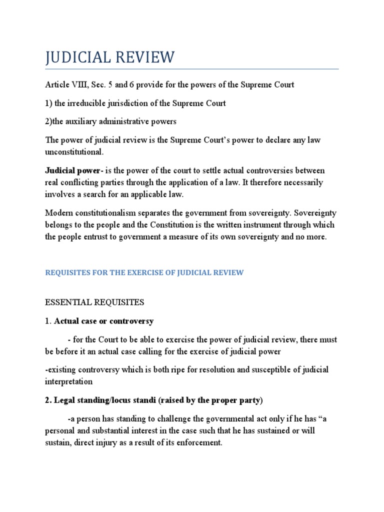 Judicial Review Notes | PDF | Standing (Law) | Constitutionality