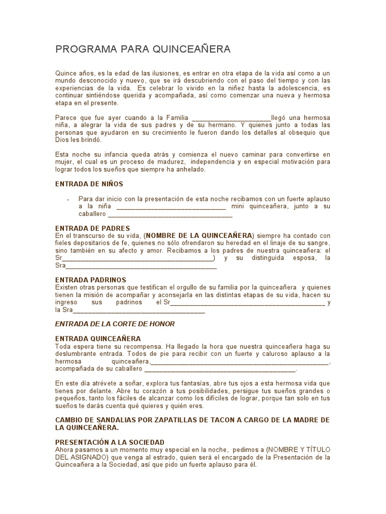 PROGRAMA PARA QUINCEAÑERA | PDF