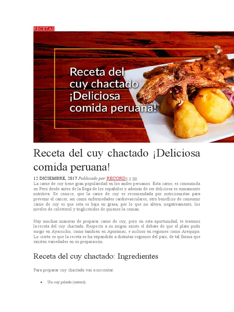 Receta del Cuy Chactado Peruano | PDF | Fritura | Carne