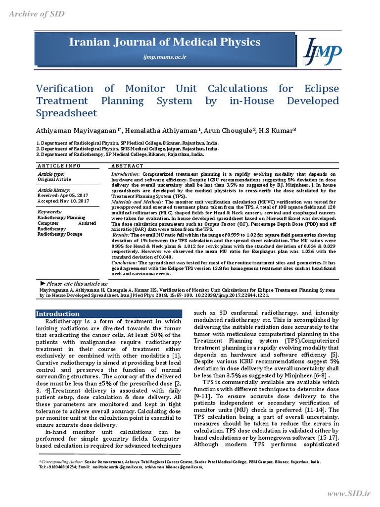 MU Verification | PDF | Radiation Therapy | Dose (Biochemistry)