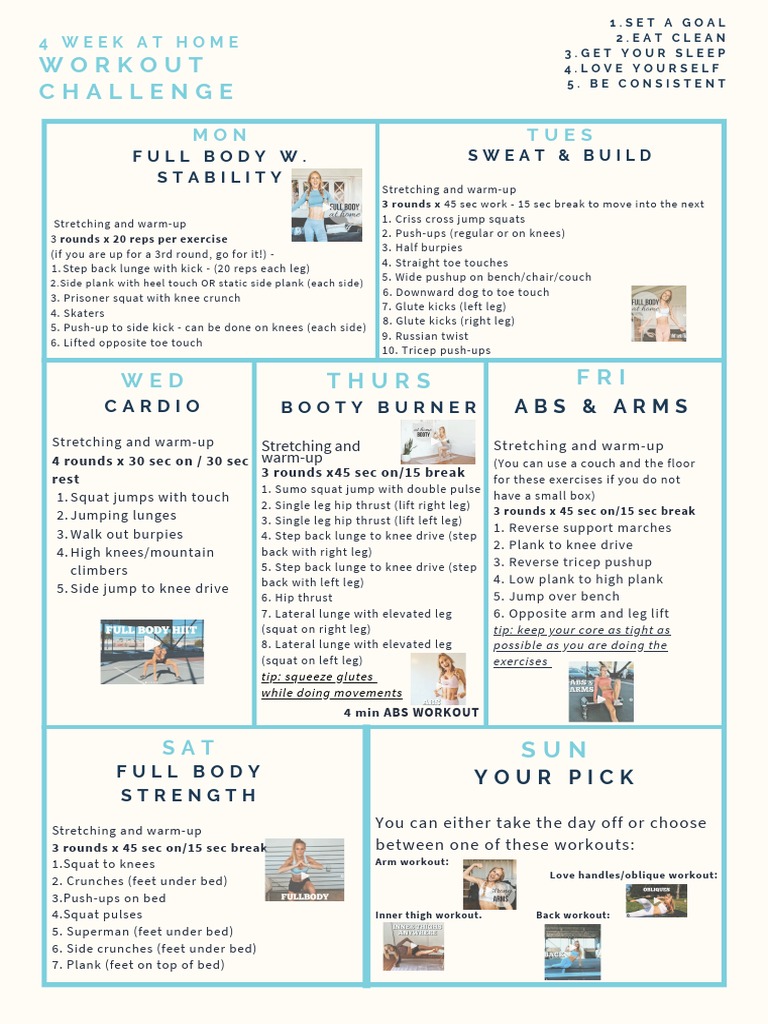 No Equipment FREE AT HOME WORKOUT CHALLENGE NO EQUIPTMENT | PDF ...