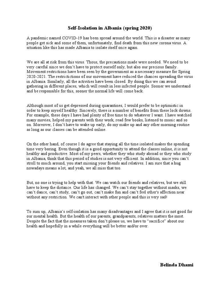 Belinda Dhami "Self-Isolation" | PDF | Epidemics | Emergency Management