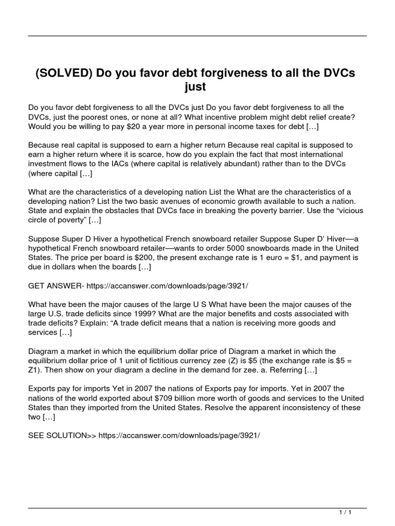 Solved Do You Favor Debt Forgiveness To All The Dvcs Just | PDF | Exchange Rate | Balance Of Trade