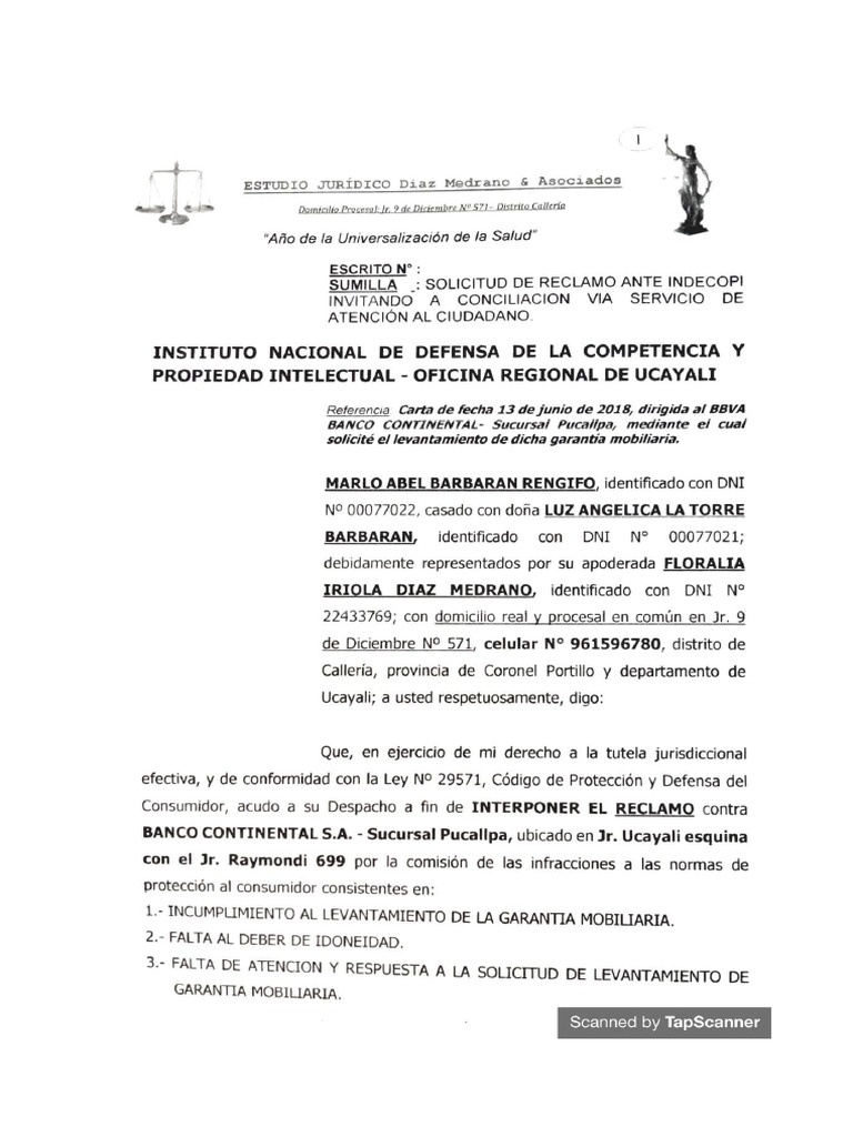 Solicitud de Reclamo Ante Indecopi Sra Barbaran | PDF