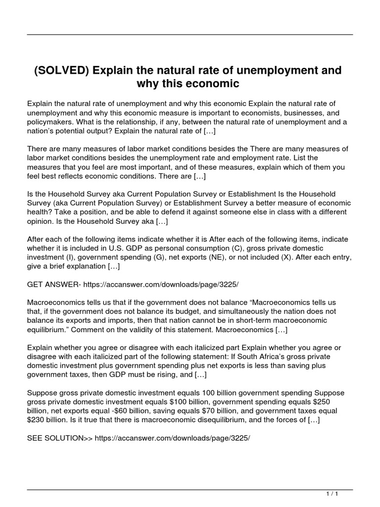 Solved Explain The Natural Rate of Unemployment and Why This Economic ...