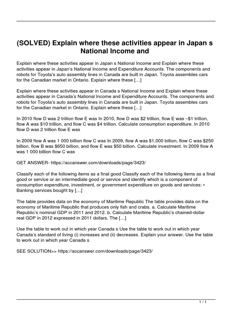 Solved Explain Where These Activities Appear in Japan S National Income ... Solved Explain Where These Activities Appear in Japan S National Income ...