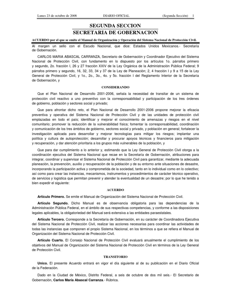 Manual de Operacion de SINAPROC | PDF | Defensa Civil | México