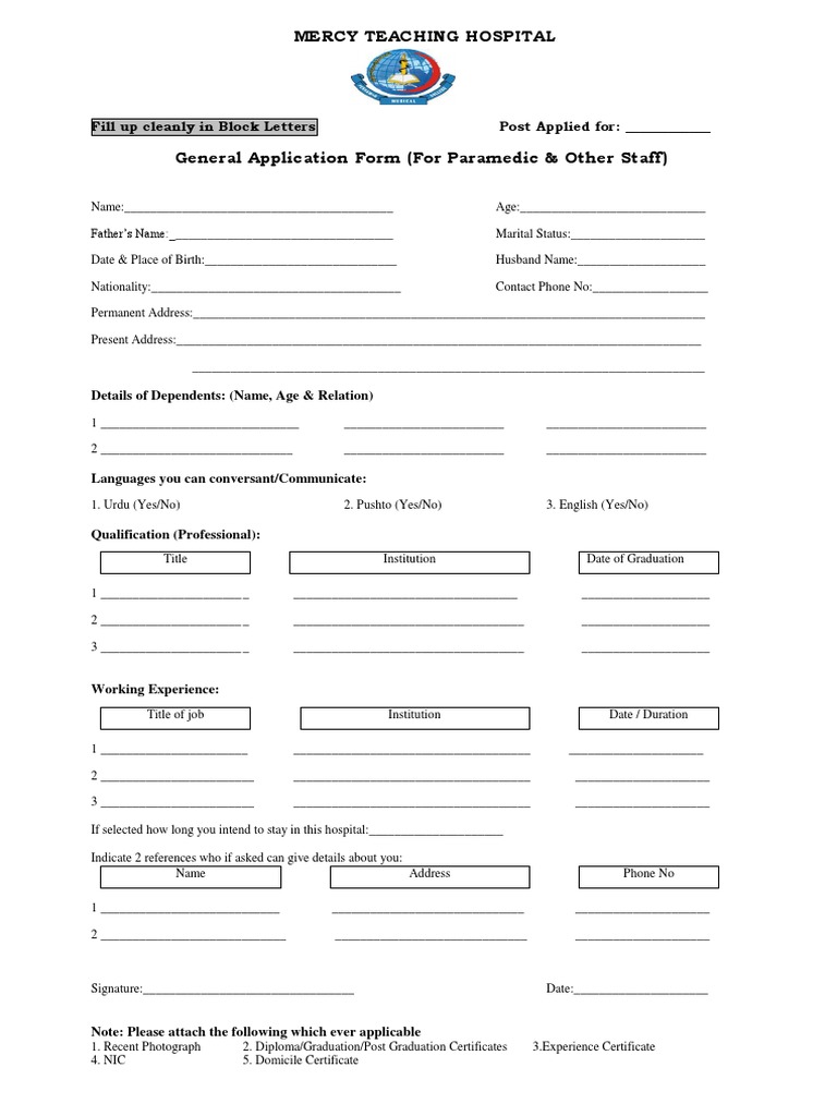 Mercy Teaching Hospital Application Form | PDF | Business
