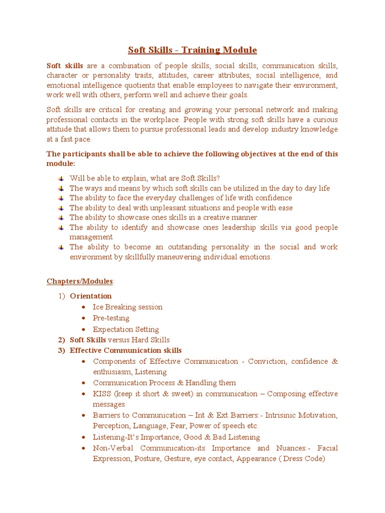 Soft Skills Module | PDF | Skill | Nonverbal Communication