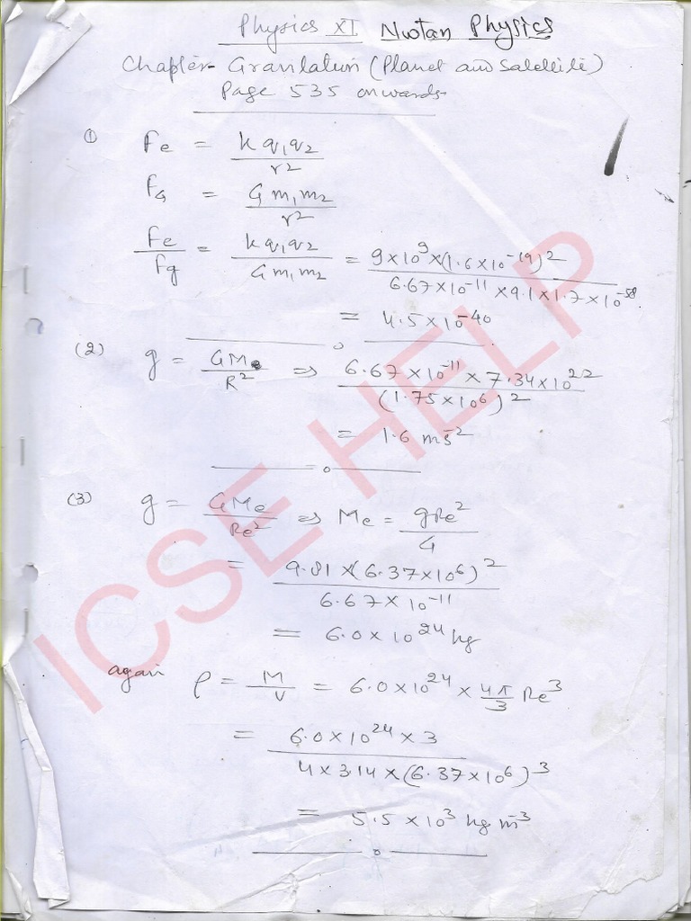 Gravitation Class-11 ISC Physics Nootan Kumar Mittal Solution | PDF