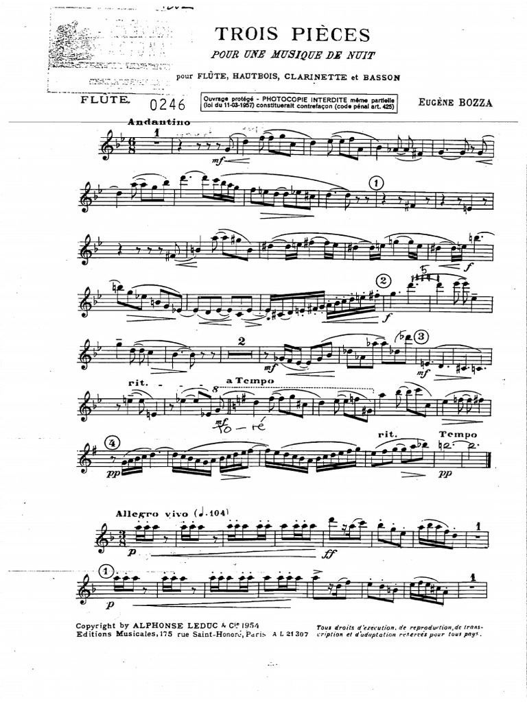 Bozza - Trois Pieces para Cuarteto (Flauta, Oboe, Clarinete, Fagot) | PDF