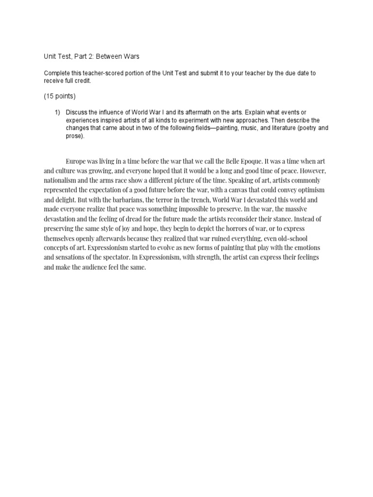 Impact of WWI on Arts and Expressionism | PDF