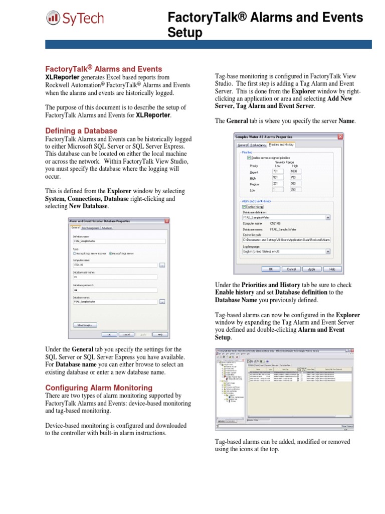 Technical Rockwell Automation FactoryTalk Alarms Events | PDF | Microsoft Sql Server | Databases