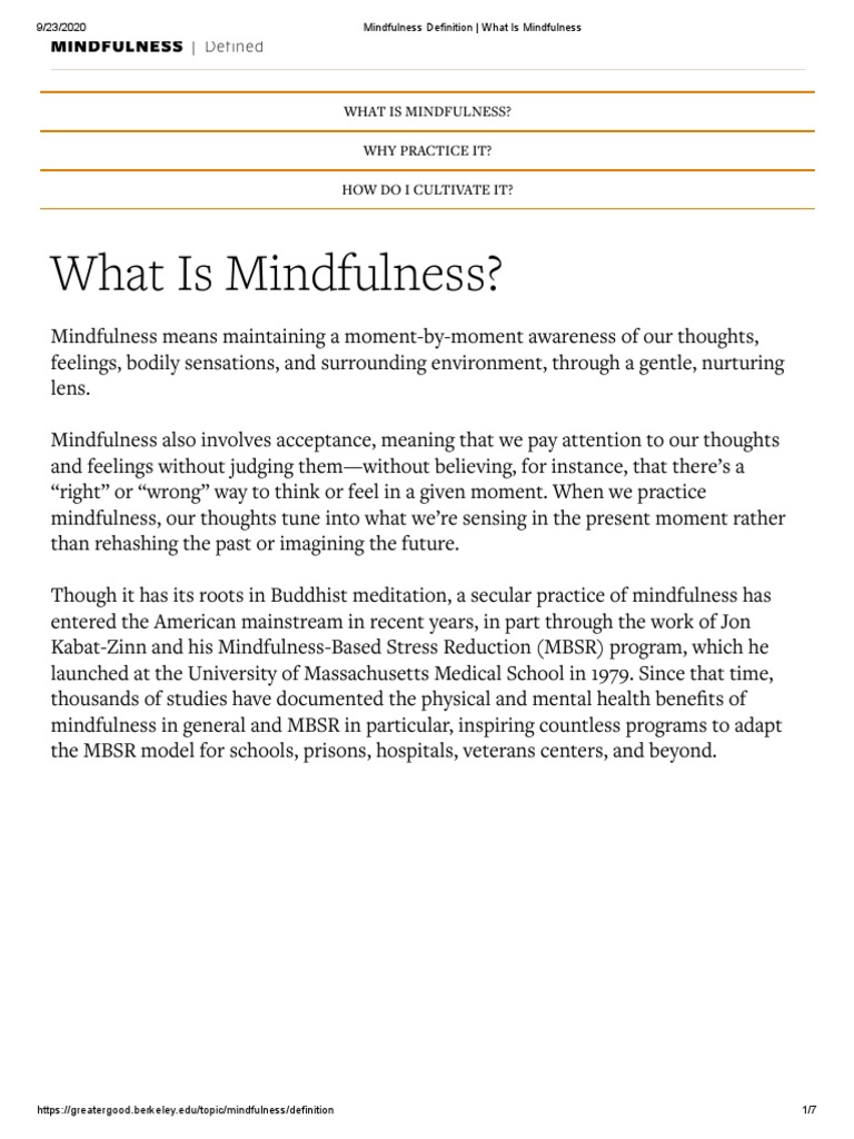 Mindfulness Definition - What Is Mindfulness | PDF | Mindfulness ...