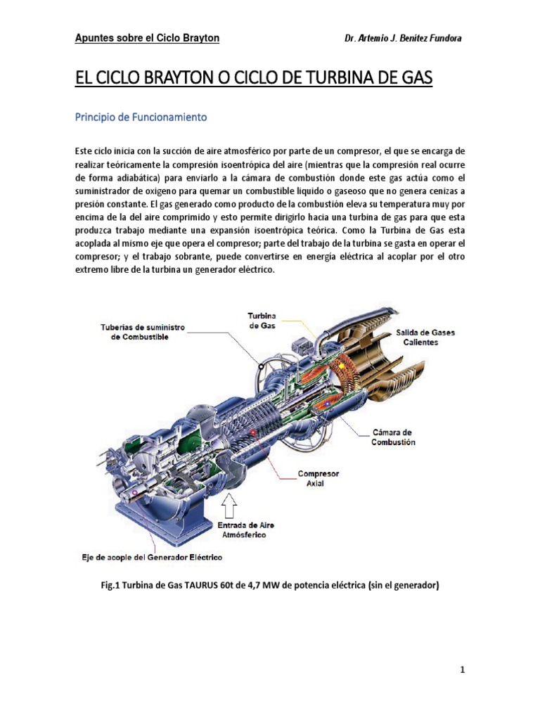 Funcionamiento del Ciclo Brayton en Turbinas | PDF | Combustión ...