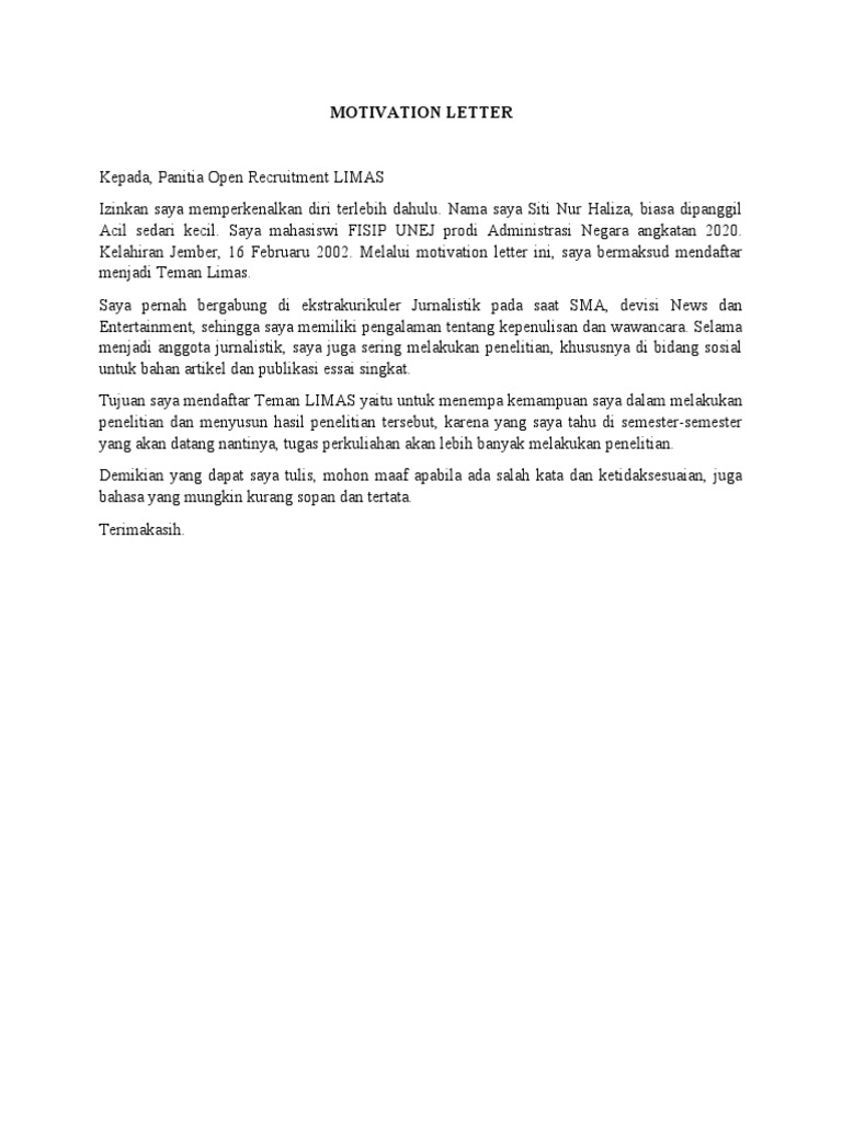 Contoh Motivation Letter | PDF | Karier & Perkembangan