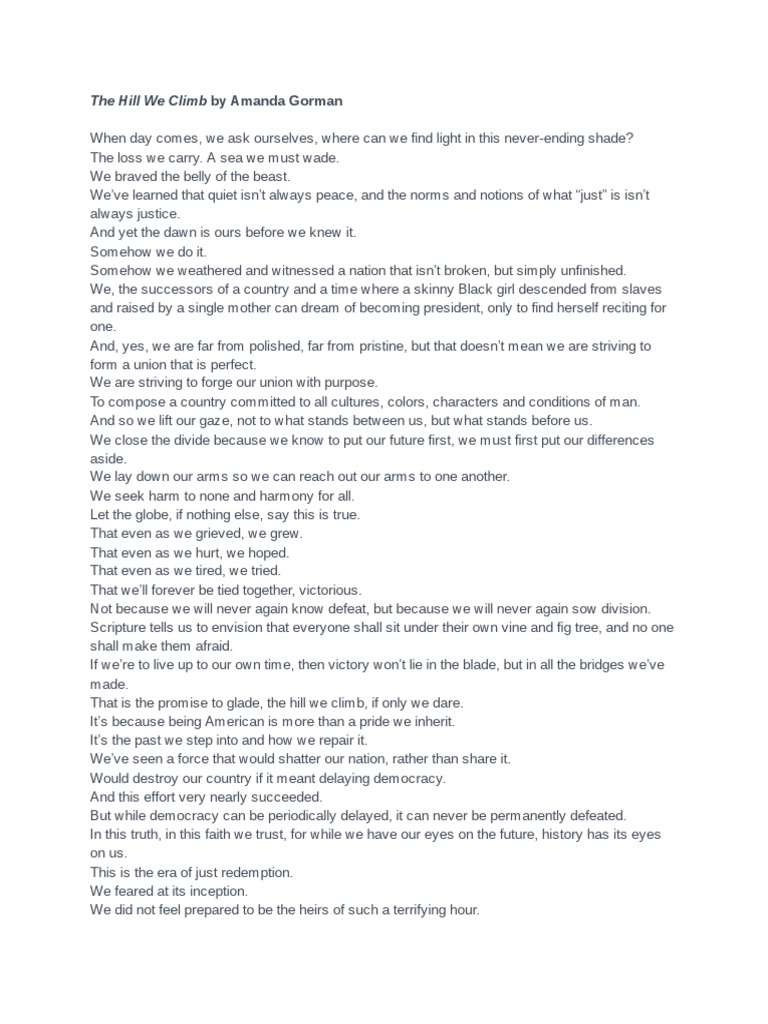 The Hill We Climb by Amanda Gorman | PDF