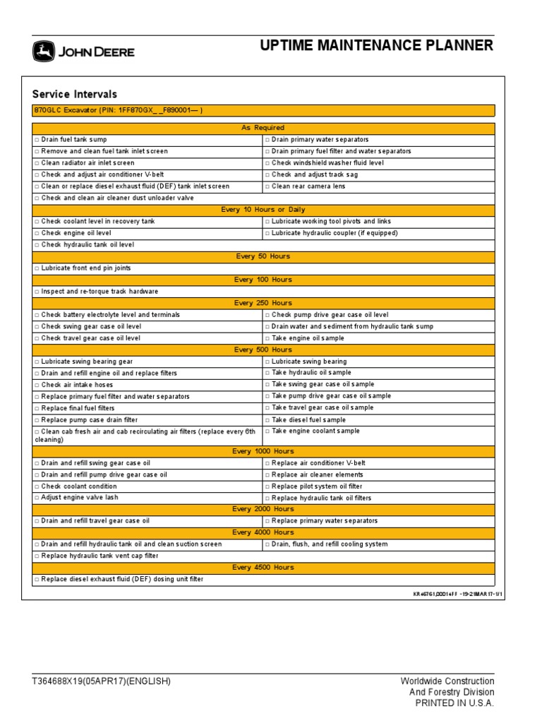 Uptime Maintenance Planner: Service Intervals | PDF | Motor Oil ...