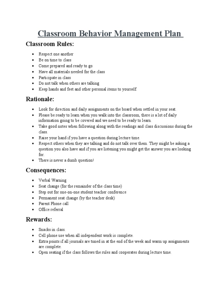 cbm5 - Classroom Behavior Management Plan | PDF