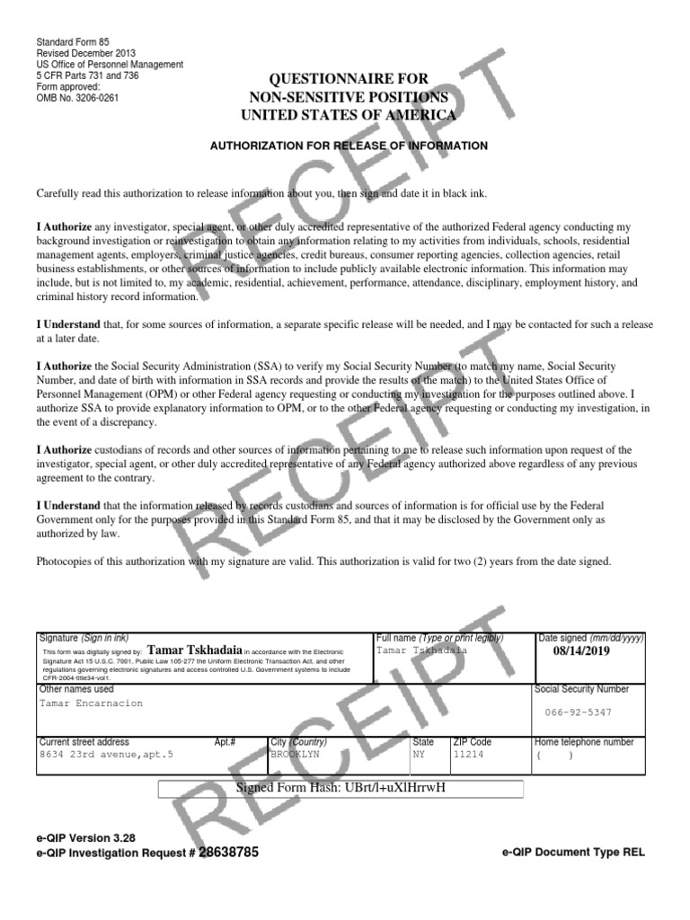 E-QIP Request 28638785 REL Signed | PDF | Special Agent | United States ...