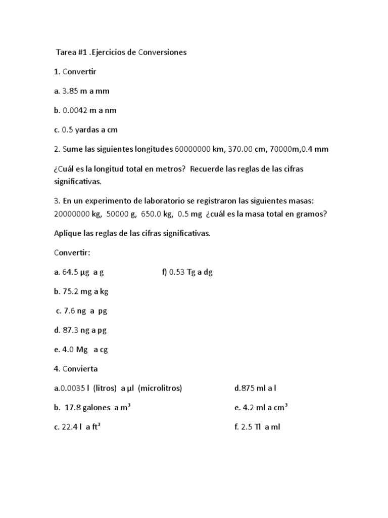 Tarea 1 Ejercicios de Conversiones | PDF
