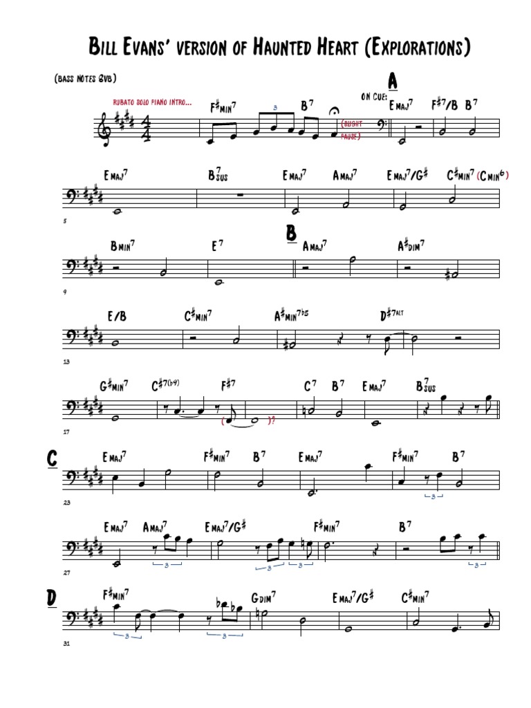 Haunted Heart Bass Part (Bill Evans - Explorations) | PDF