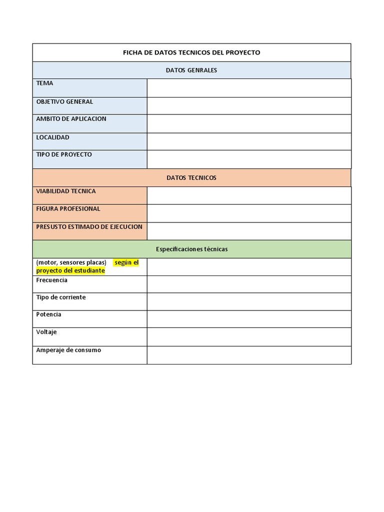 Ficha de Datos Tecnicos Del Proyecto | PDF
