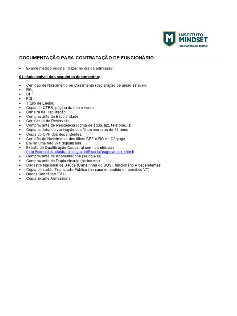 Documentos para Admissão | PDF