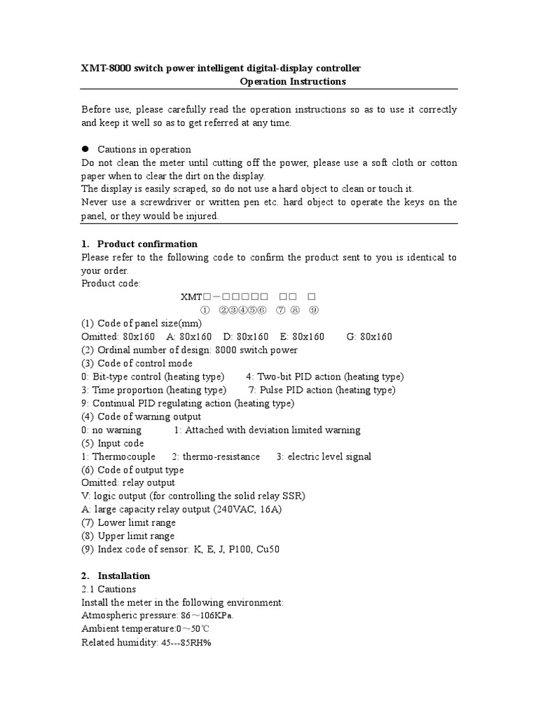 XMT-8000 Switch Power Intelligent Digital-Display Controller Operation Instructions | PDF ...