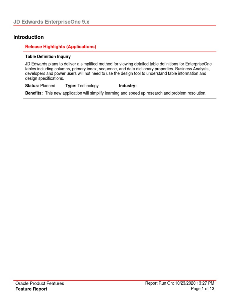 JD Edwards Enterpriseone 9.X: Release Highlights (Applications) | PDF ...