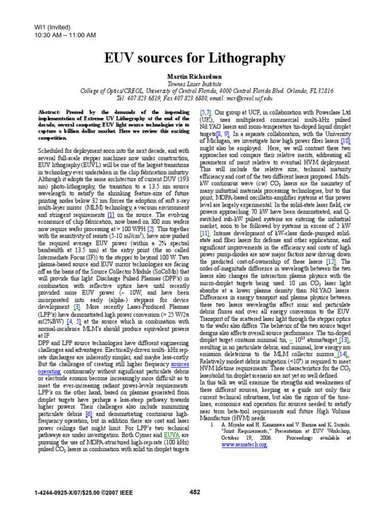 EUV Sources of Lithography | PDF | Laser | Photolithography
