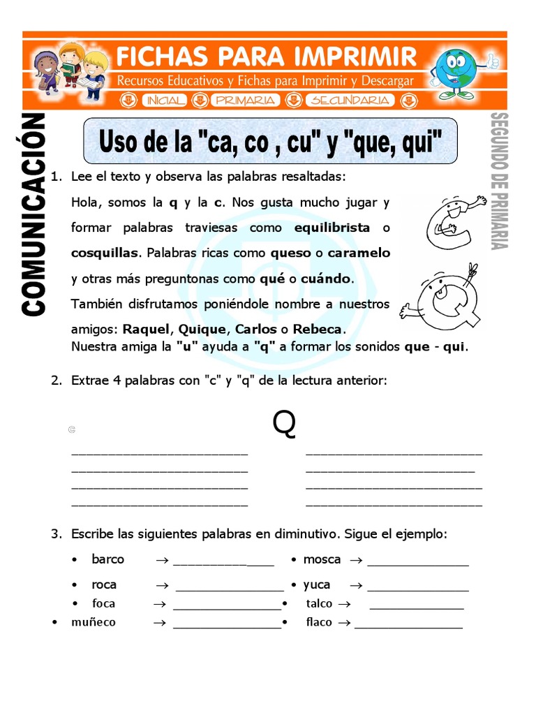 Ficha de Uso de La Ca Co Cu y Que Qui para Segundo de Primaria | PDF