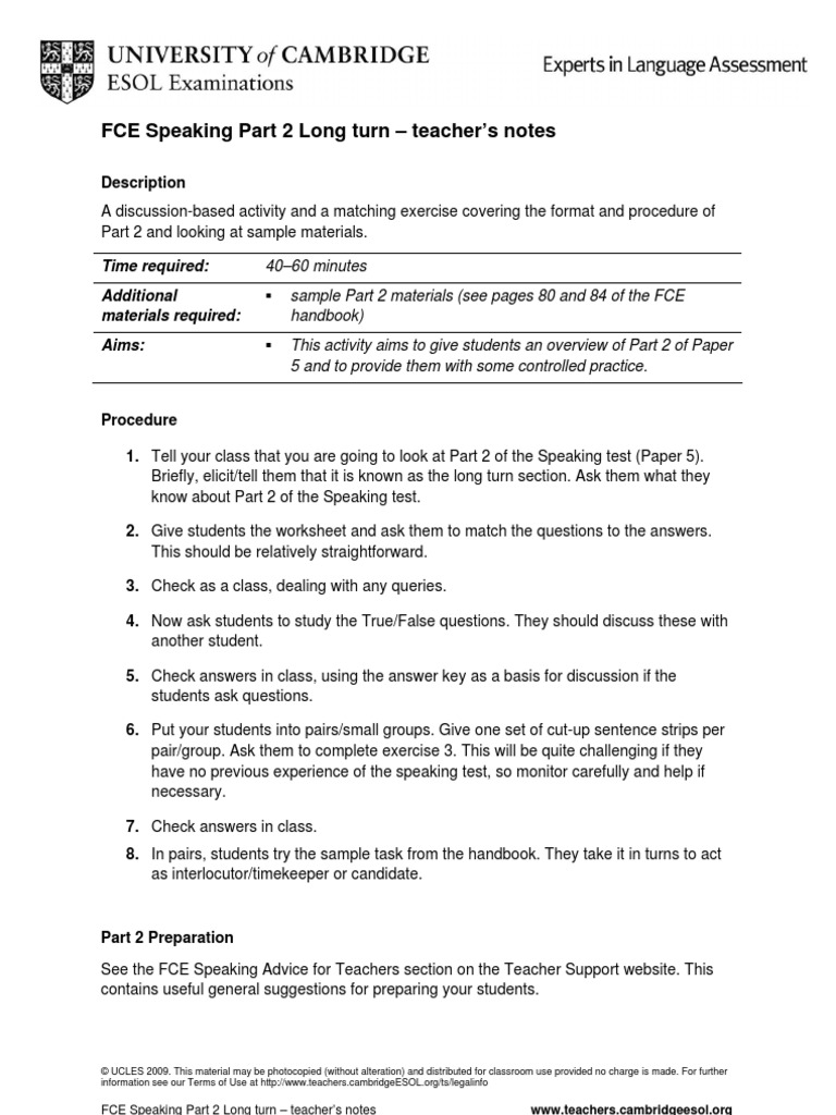 Fce Speaking Part 2 Activity | PDF | Communication | Learning