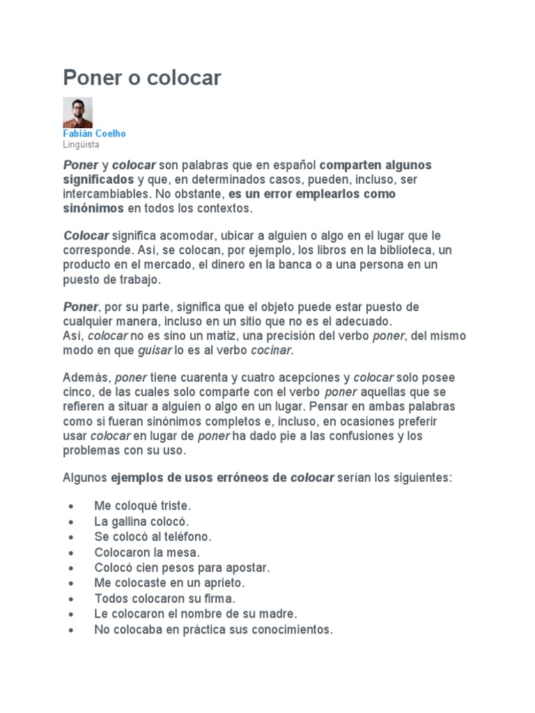 Poner o Colocar | PDF