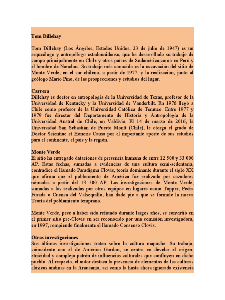 Tom Dillehay (1947-) | PDF | Antropología | Arqueología