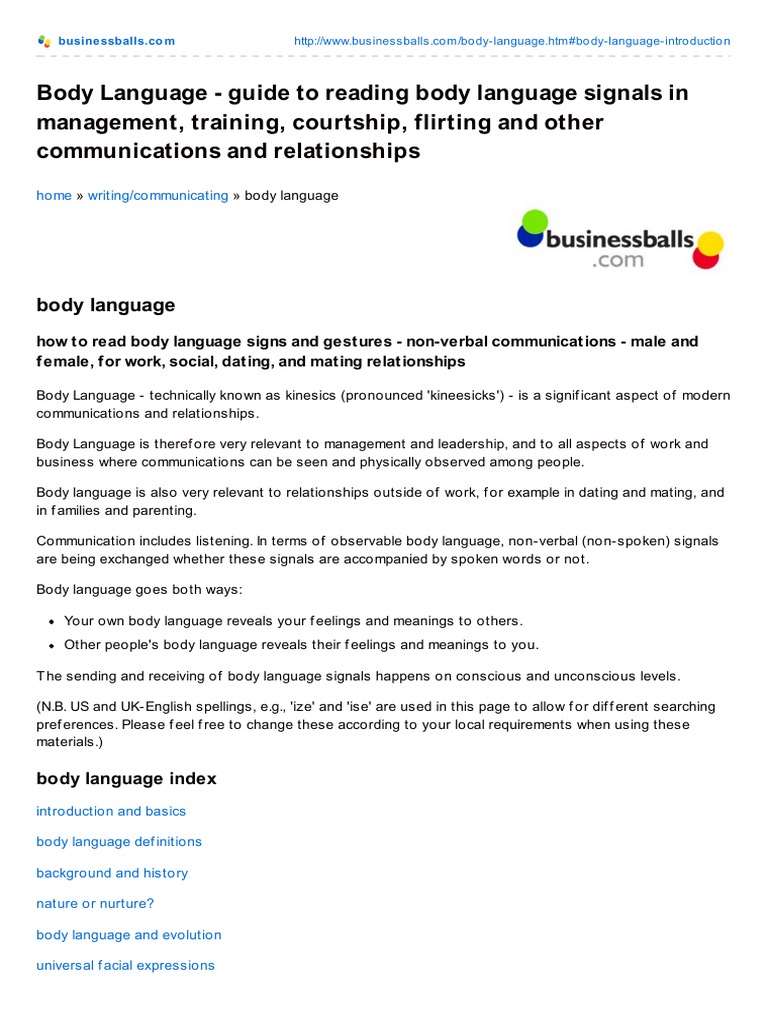 Body Language - Guide To Reading Body Language Signals | PDF | Body ...