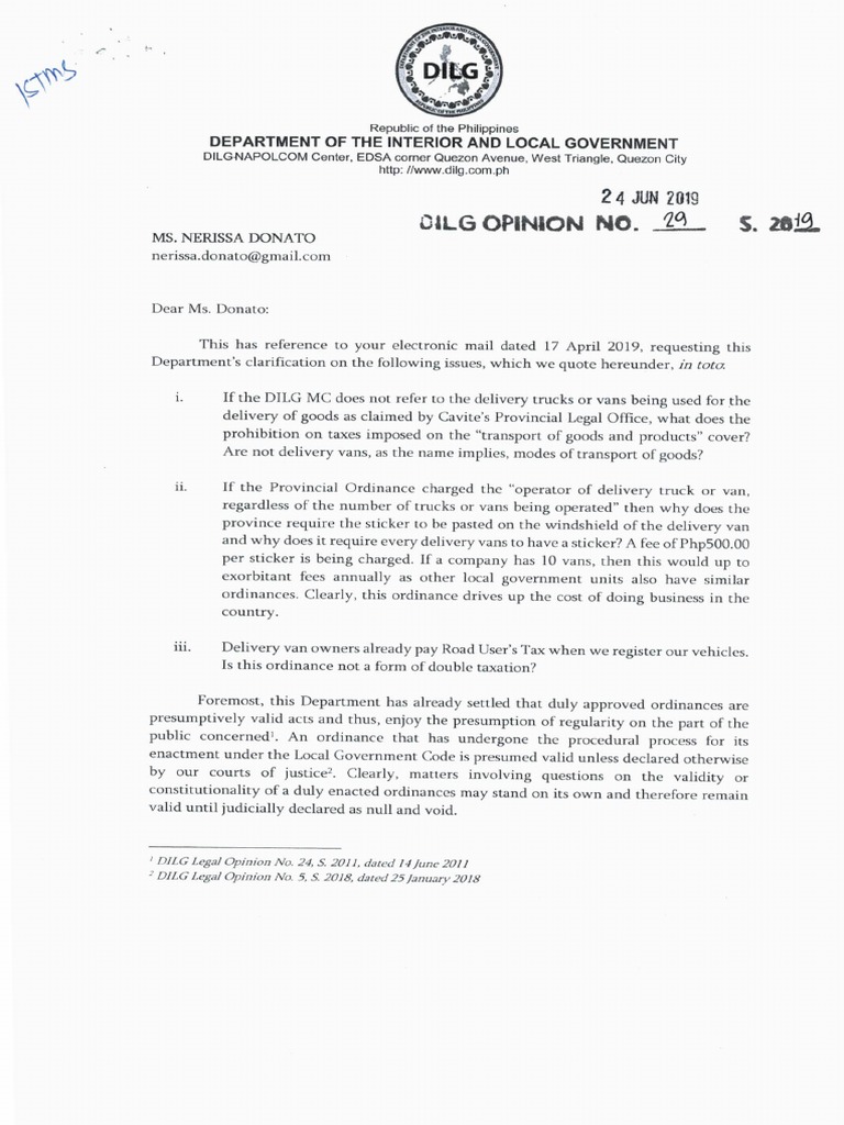 DILG Opinion Re DILG Circular 2018-133 | PDF