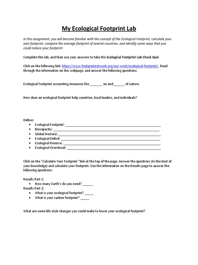 My Ecological Footprint Lab | PDF